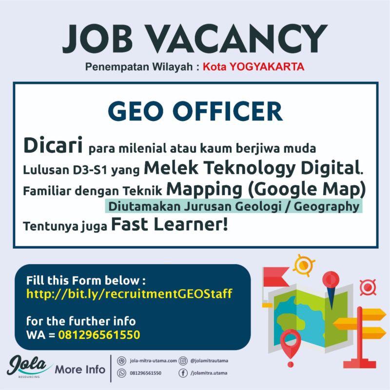 [LOWONGAN PEKERJAAN] JOLA MITRA UTAMA – Geo Officer – D4 SIG UGM